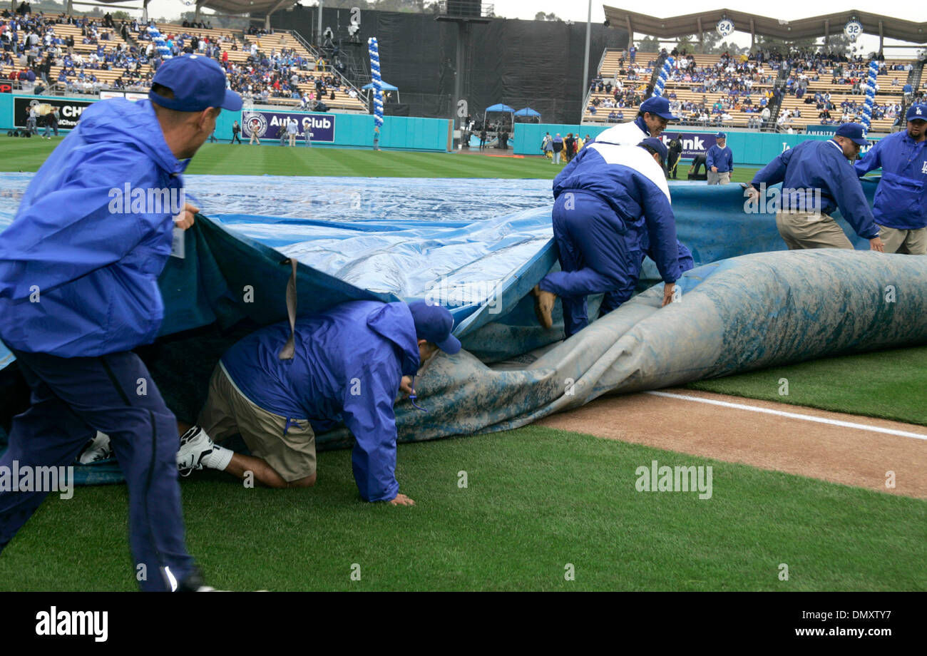 Apr 03, 2006; Los Angeles, CA, USA; Dodger Stadium grounds crew members ...