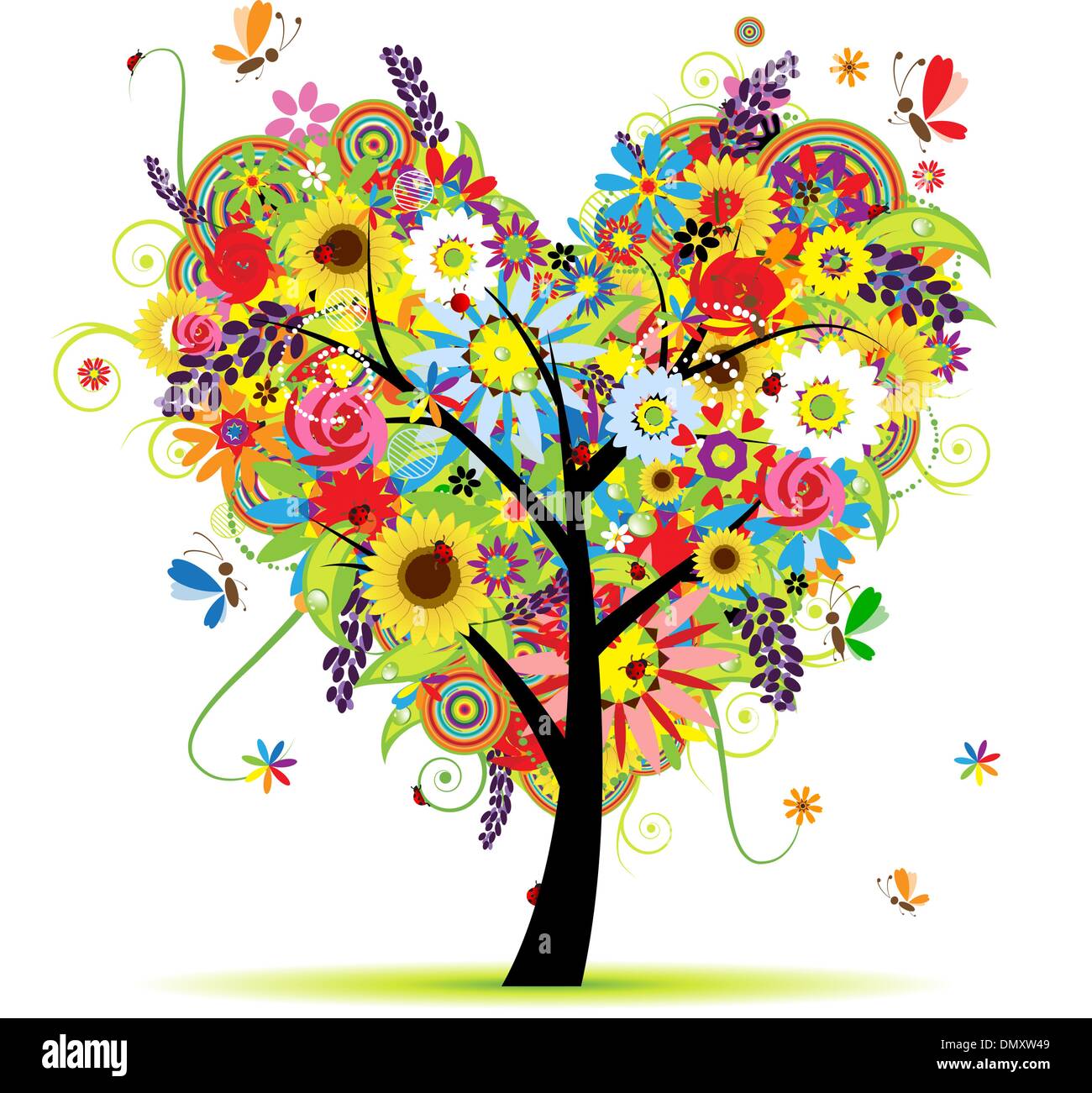 Summer floral tree, heart shape Stock Vector Image & Art - Alamy