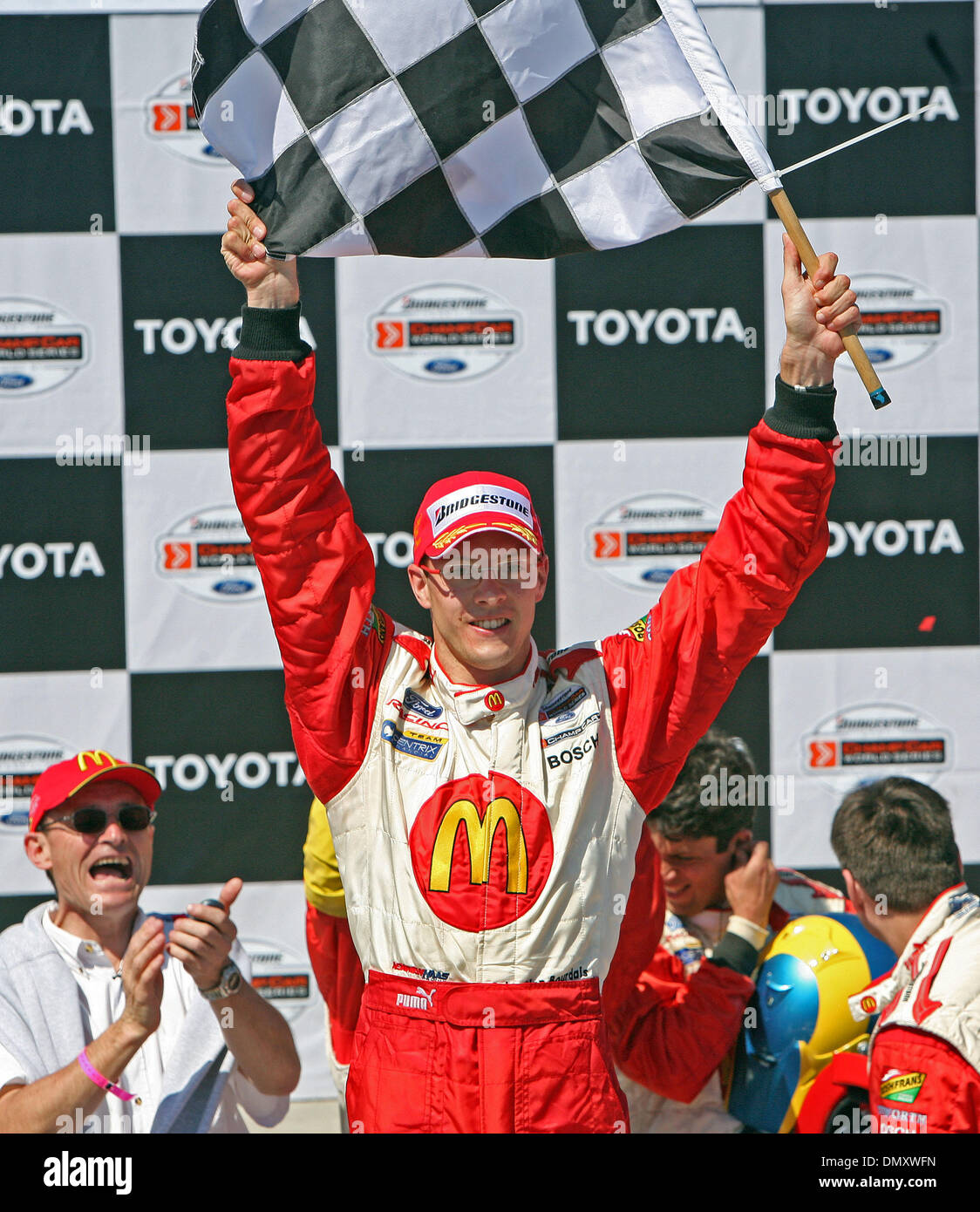 Apr 09, 2006; Long Beach, CA, USA; Sebastien Bourdais celebrating his ...