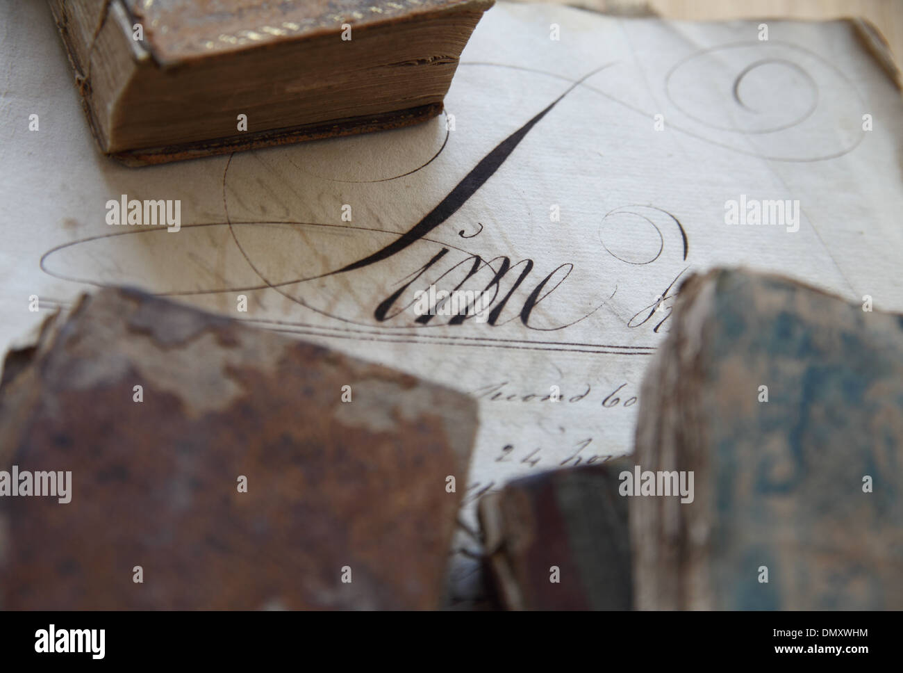 penmanship page from 18th century student workbook with very old books ...