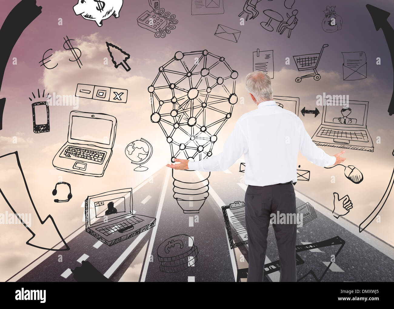 Composite image of rear view of surprised mature businessman posing ...