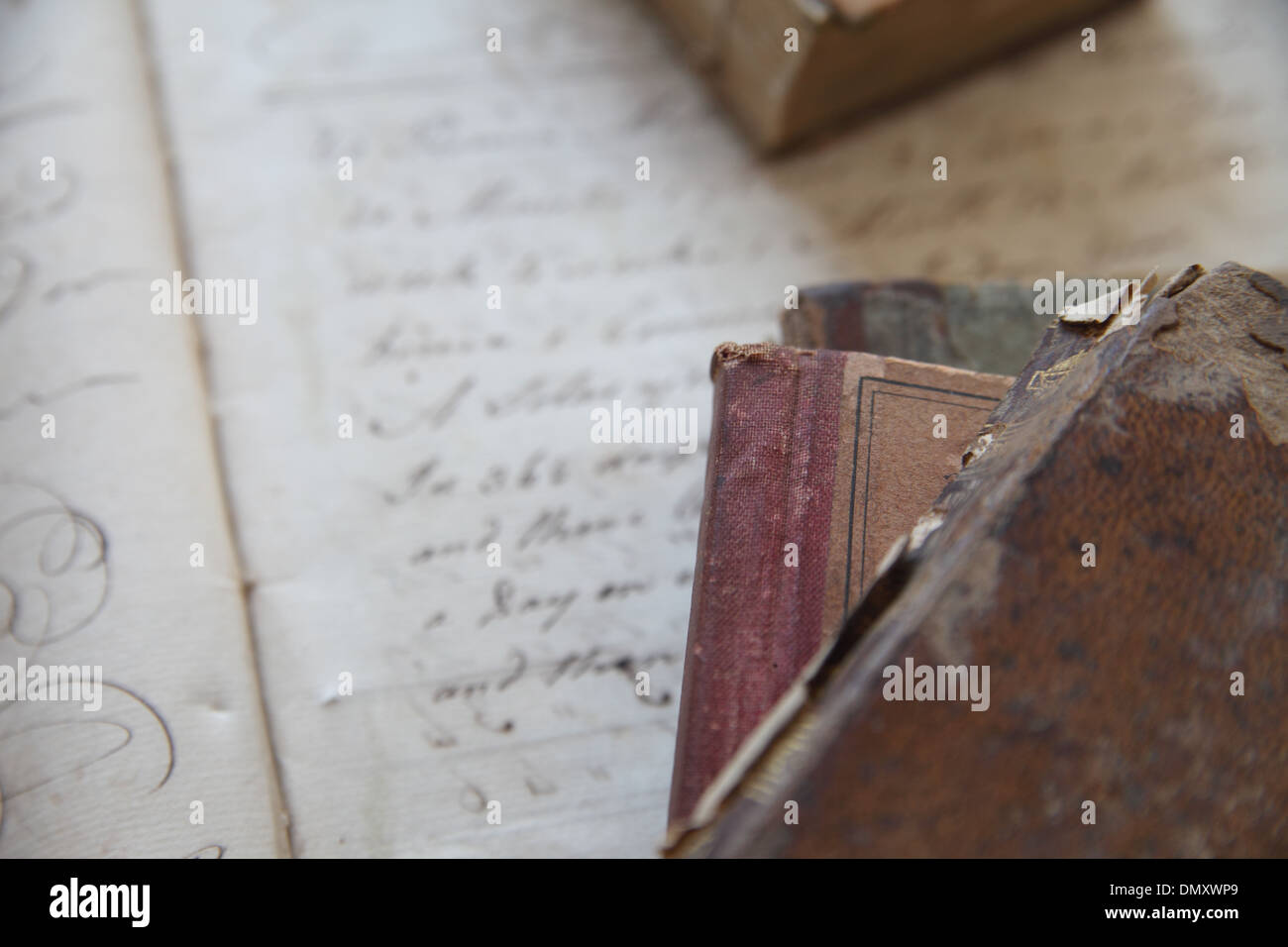 vintage books with an old student workbook page from the 18th century ...