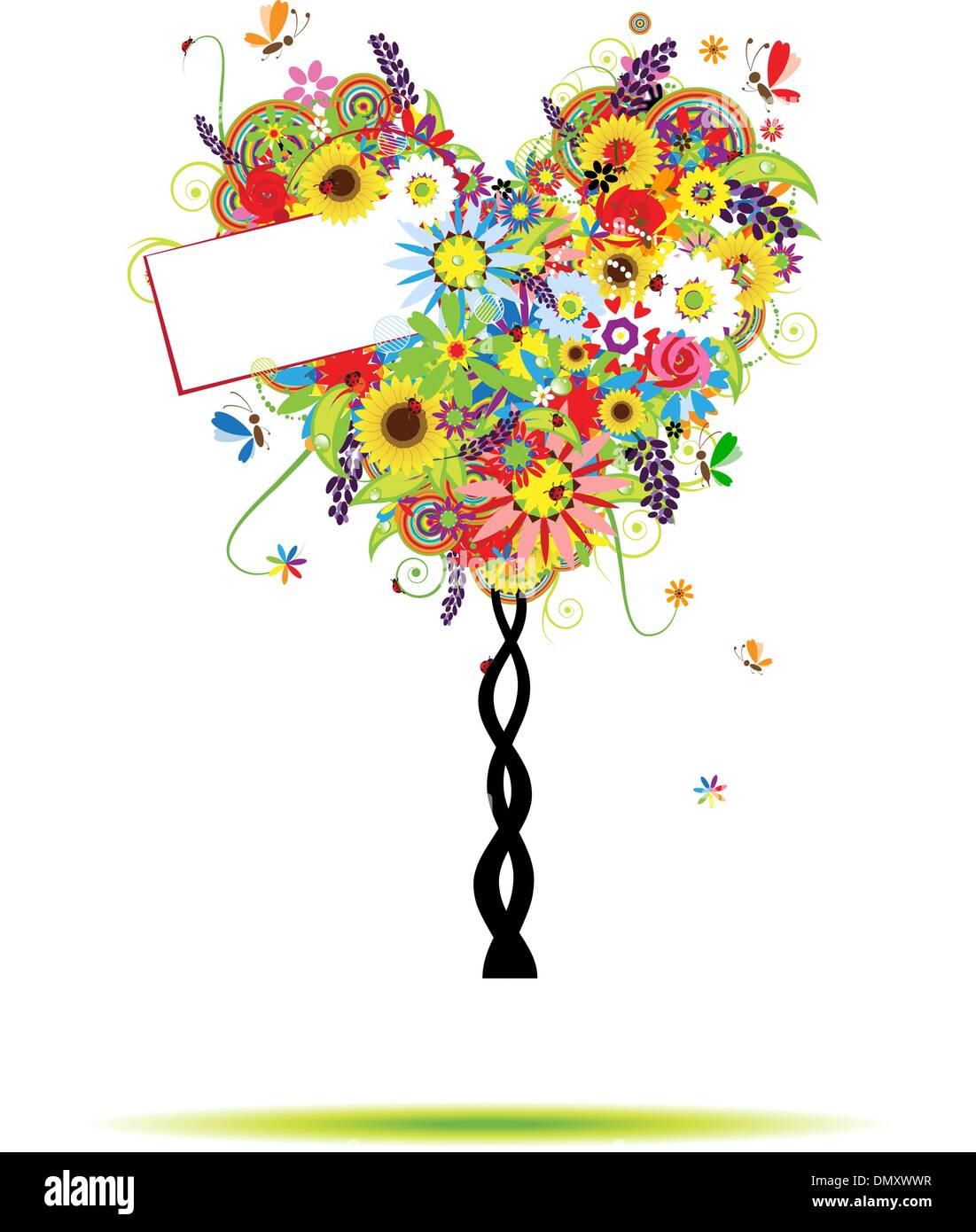 Summer floral tree, heart shape in pot for your design Stock Vector ...