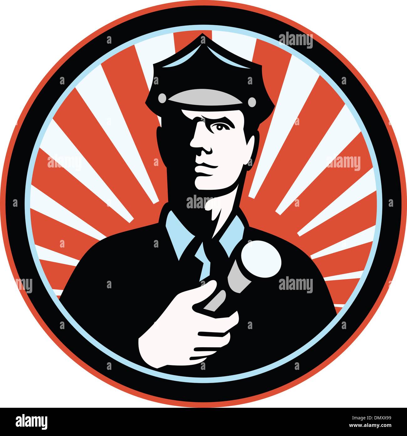 Policeman Security Guard With Flashlight Retro Stock Vector Image & Art ...