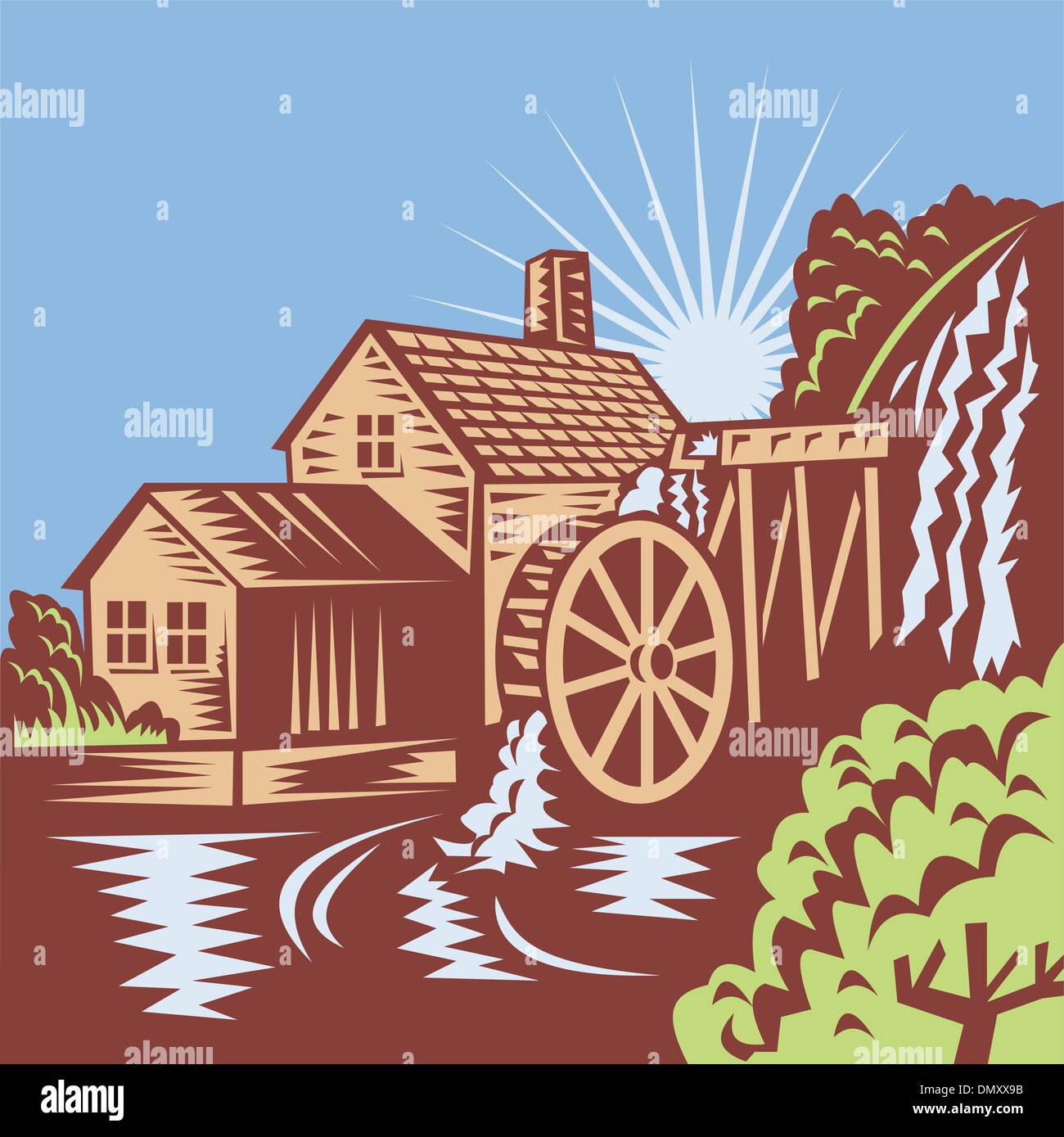 Illustration Water Wheel Mill House High Resolution Stock Photography ...