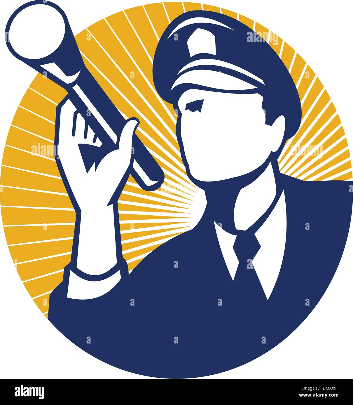 Policeman Security Guard With Flashlight Retro Stock Vector Image & Art ...