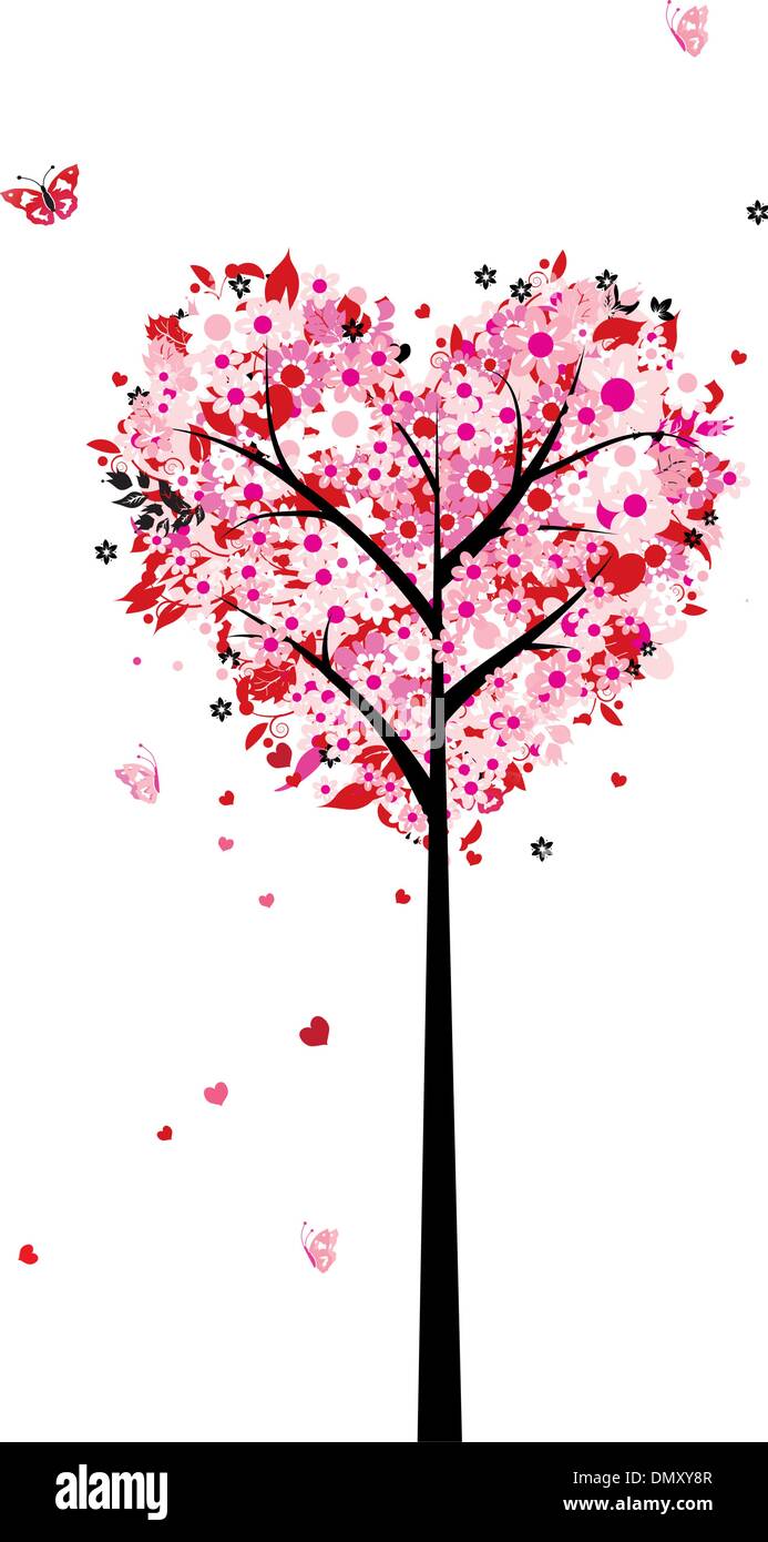 Pink floral tree, heart shape for your design Stock Vector Image & Art ...
