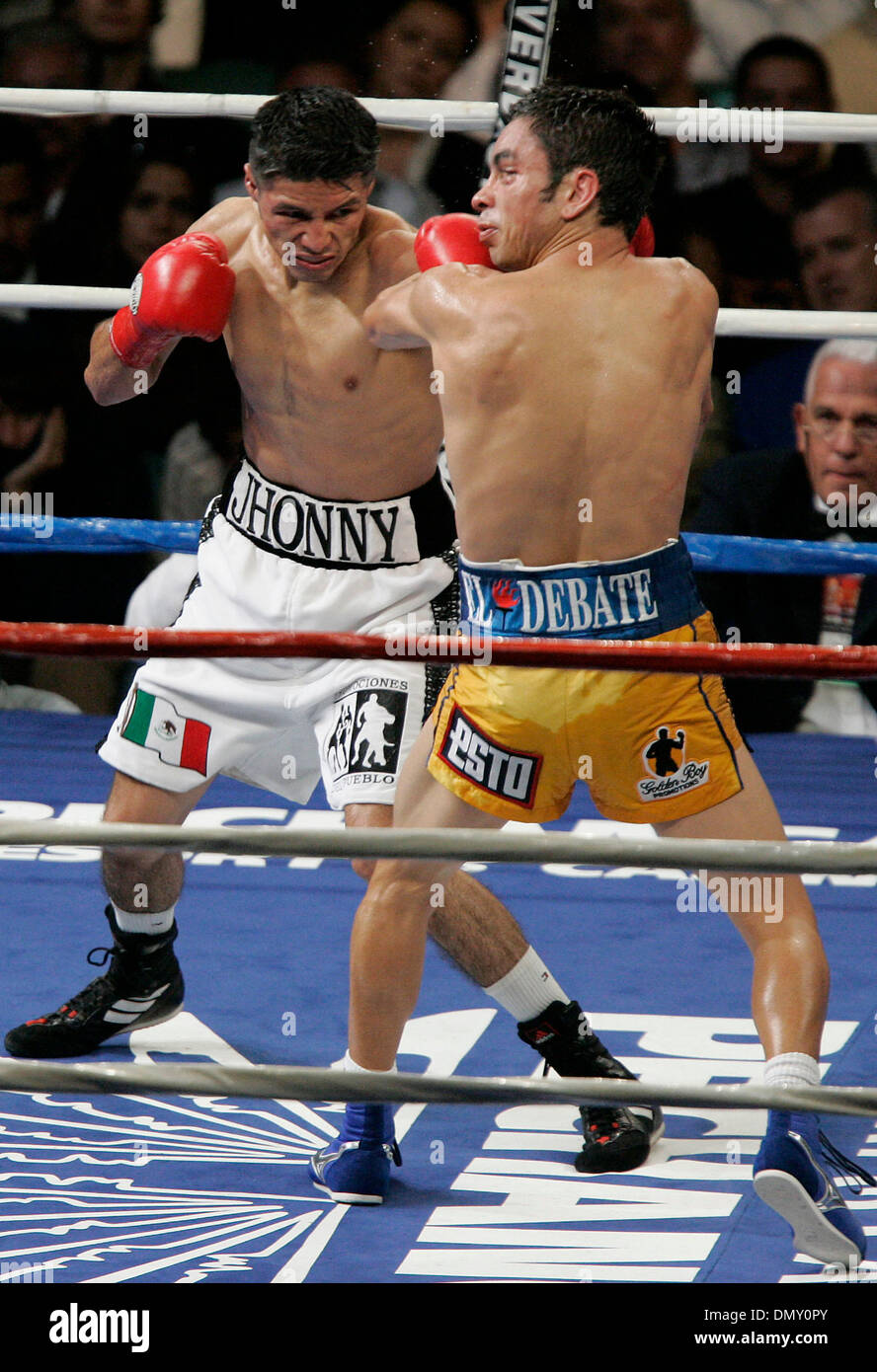 May 27, 2006; Carson, CA, USA; JHONNY GONZALEZ of Mexico delivers a left to the face of FERNANDO ...
