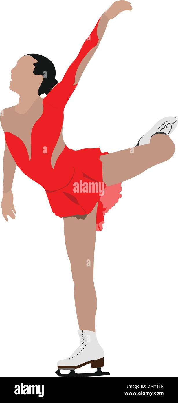 Woman Figure skating colored silhouette. Vector illustration Stock ...