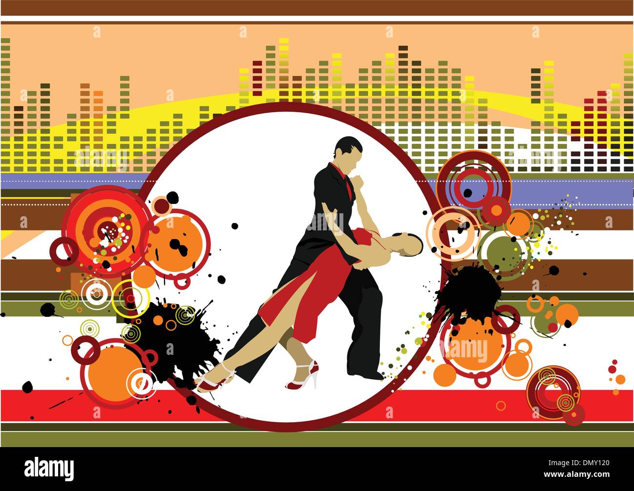 Grunge musical background with dancing pair. Vector illustration Stock ...