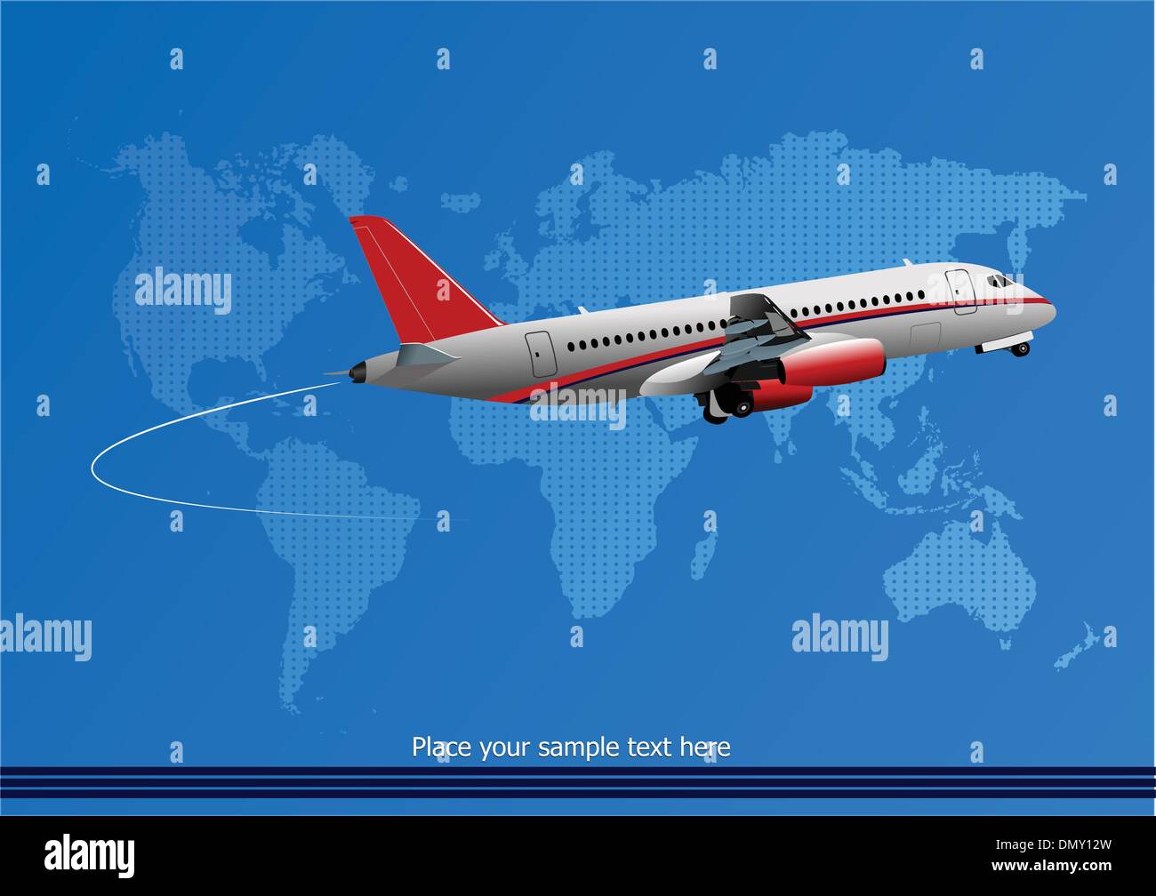 Blue abstract background with passenger plane and world map images ...