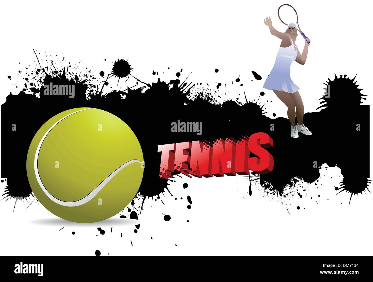 Grunge tennis poster with tennis ball and player. Vector illustration ...