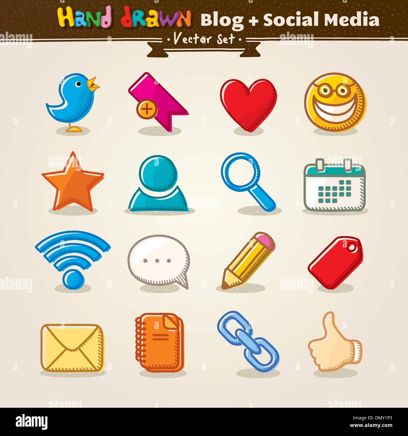 Vector Hand Draw Blog And Social Media Icon Set Stock Vector Image ...