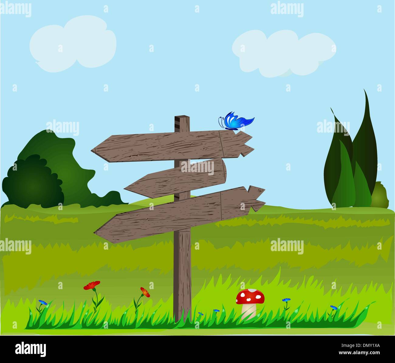 Landscape with wooden signboard Stock Vector Image & Art - Alamy