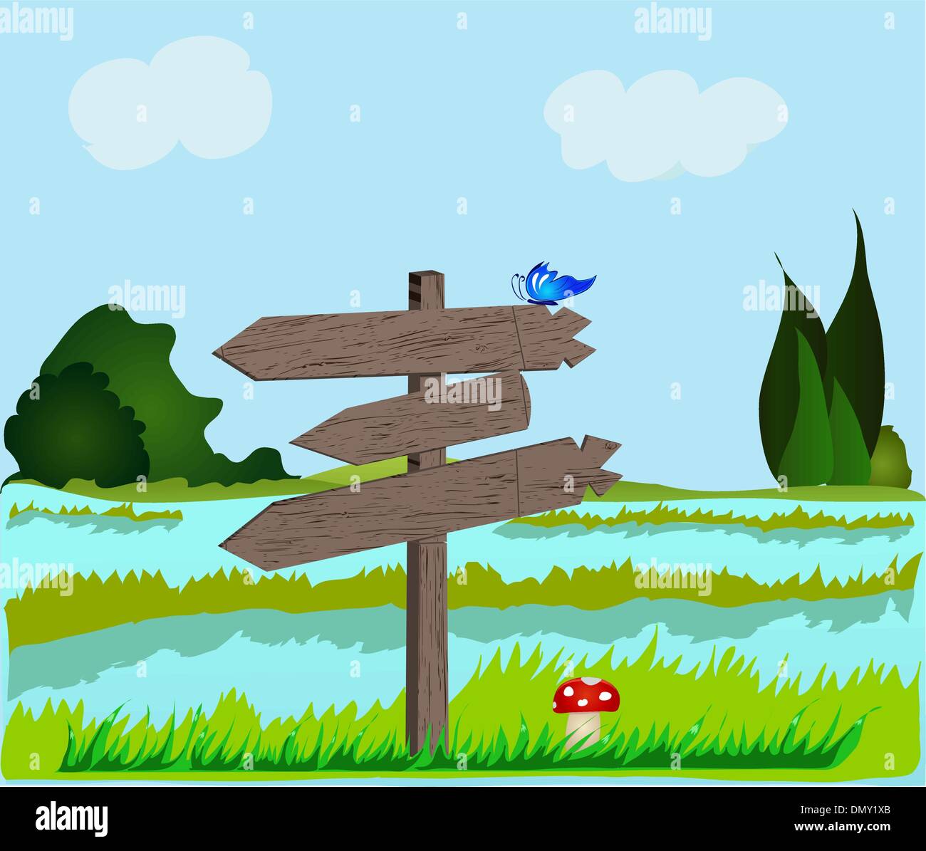 Landscape with wooden signboard Stock Vector Image & Art - Alamy