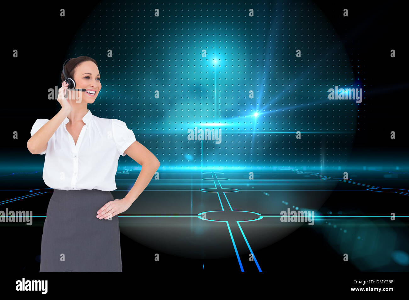 Composite image of cheerful smart call center agent working Stock Photo ...