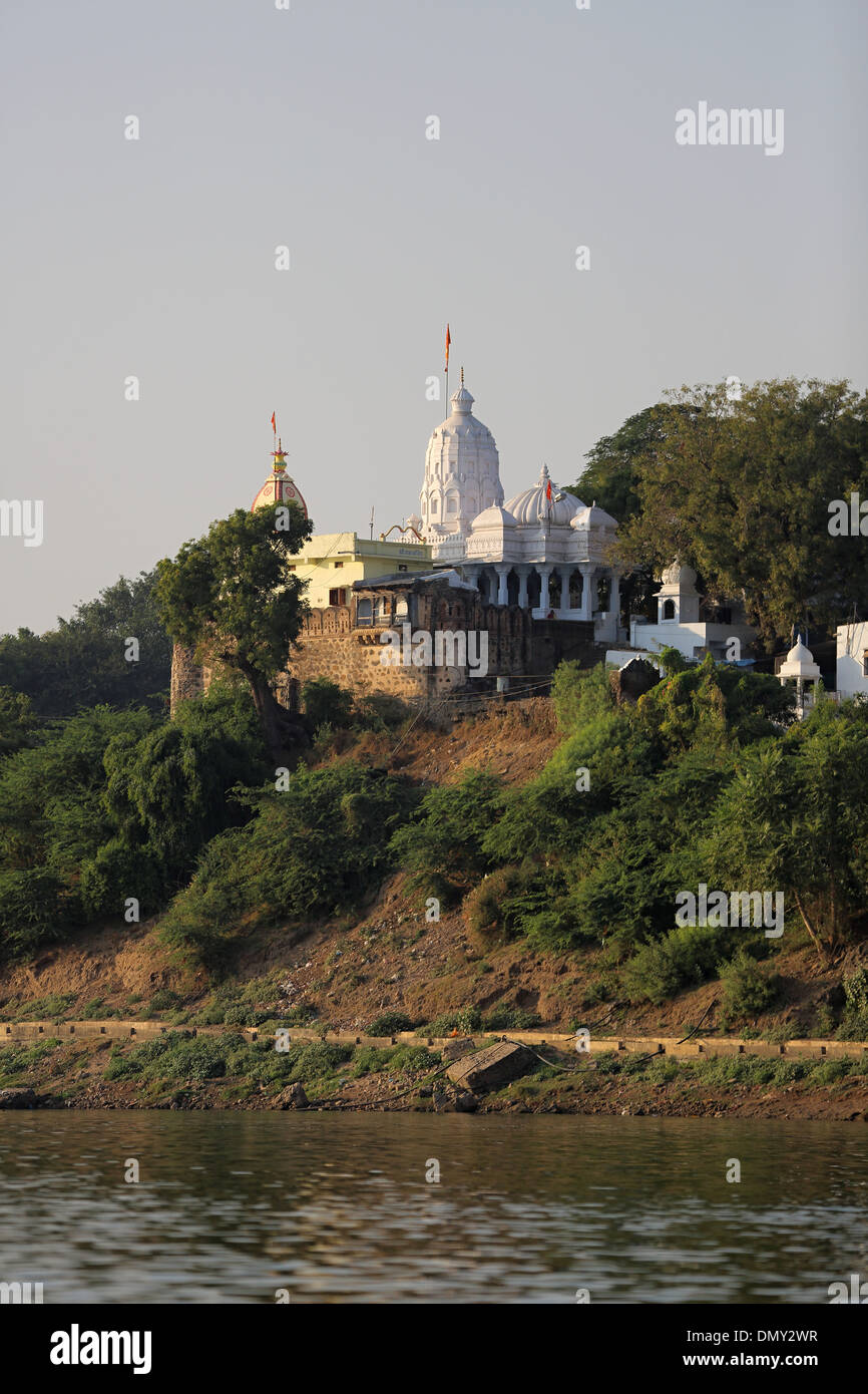 Temples at the Narmada River Maheshwar Madhya Pradesh India Stock Photo ...