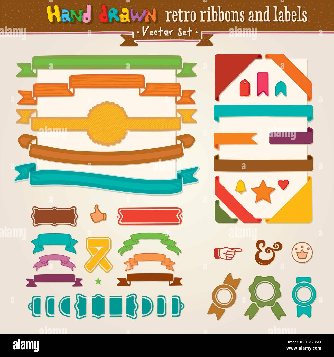 Vector Hand Draw Set Of Retro Ribbons And Labels Stock Vector Image ...