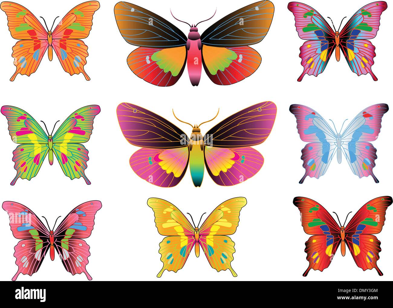 set of different multicolored butterflies - vector Stock Vector Image ...