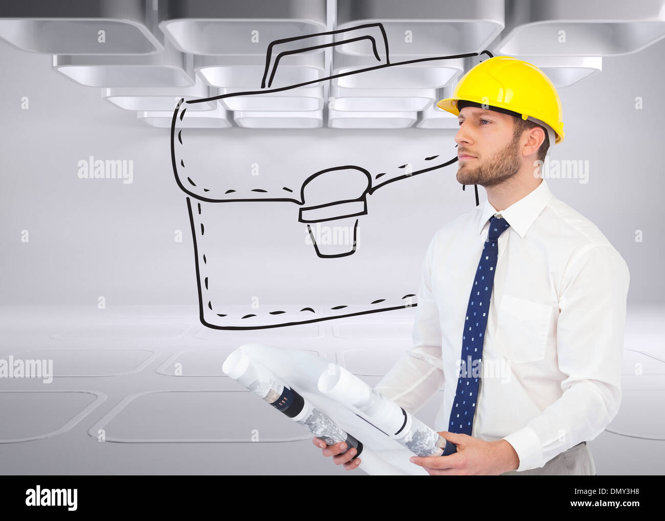 Composite image of thoughtful young architect posing Stock Photo - Alamy Composite image of thoughtful young architect posing Stock Photo - Alamy
