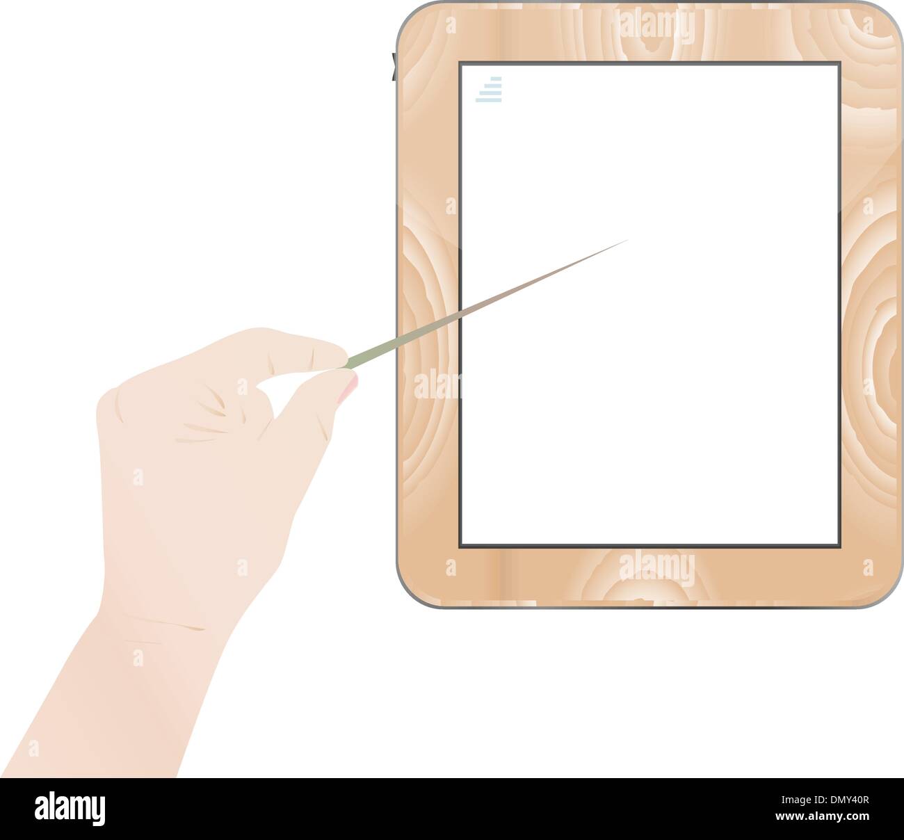 Hand point on digital tablet pc wood mount isolated on white Stock ...