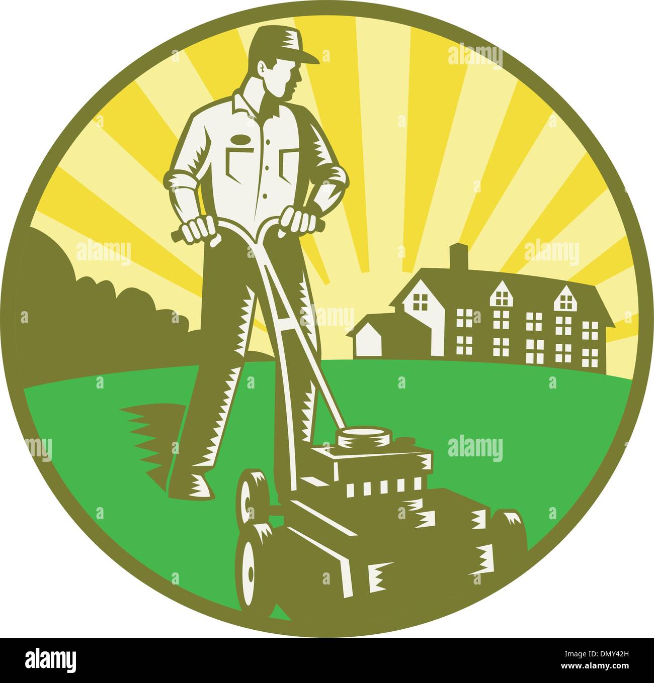 Gardener Mowing Lawn Mower Retro Stock Vector Image & Art - Alamy Gardener Mowing Lawn Mower Retro Stock Vector Image & Art - Alamy