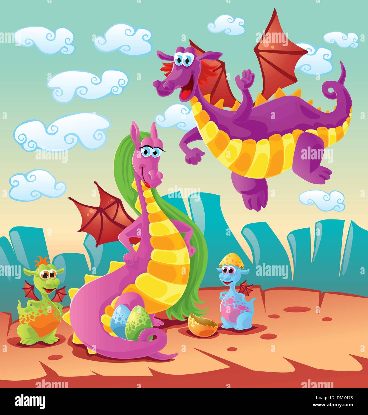 dragon family scene Stock Vector Image & Art - Alamy