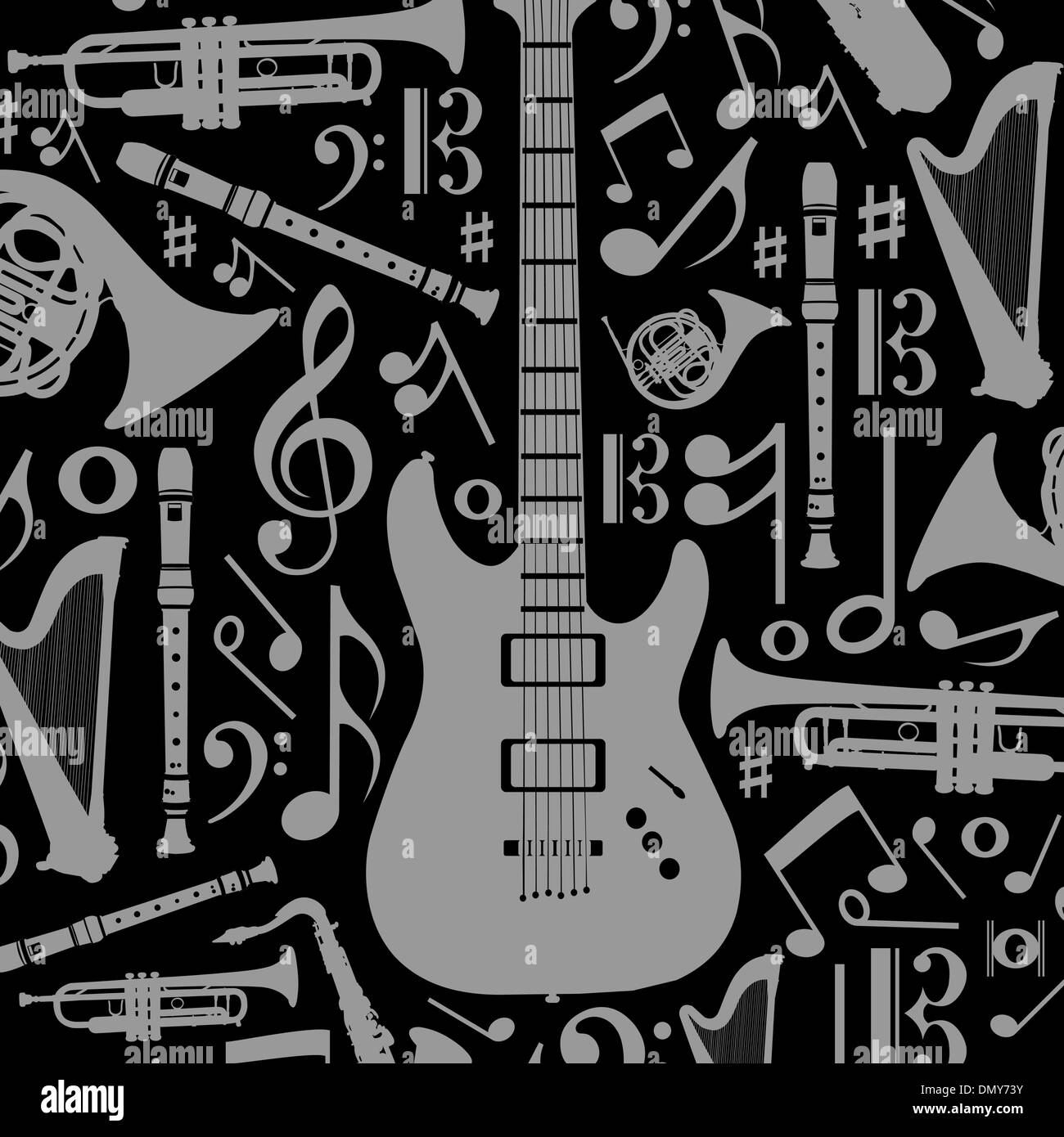 Illustration music instruments Black and White Stock Photos & Images ...