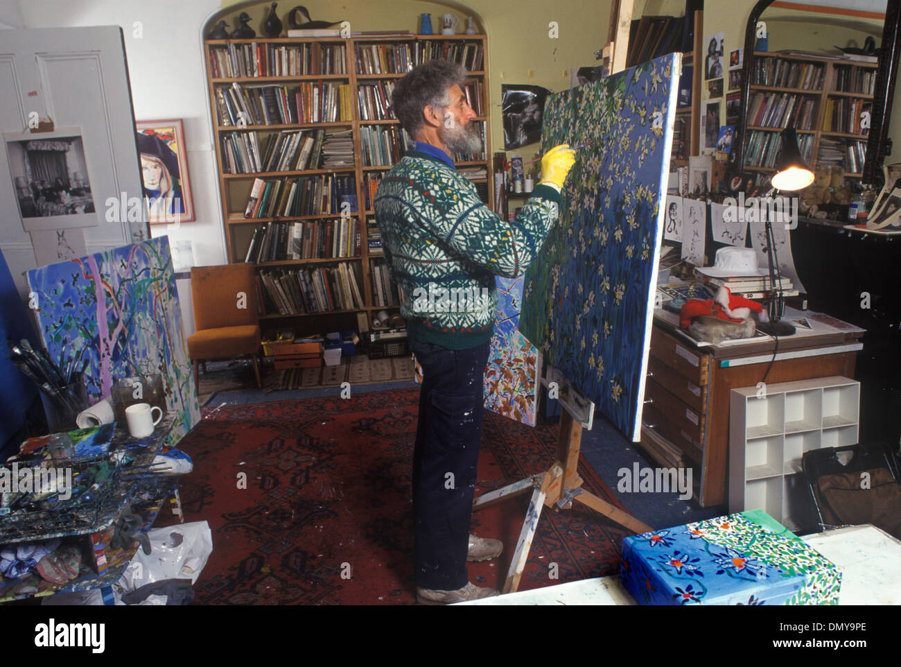 Philip Sutton RA portrait of artist in his studio at home in Manorbier ...