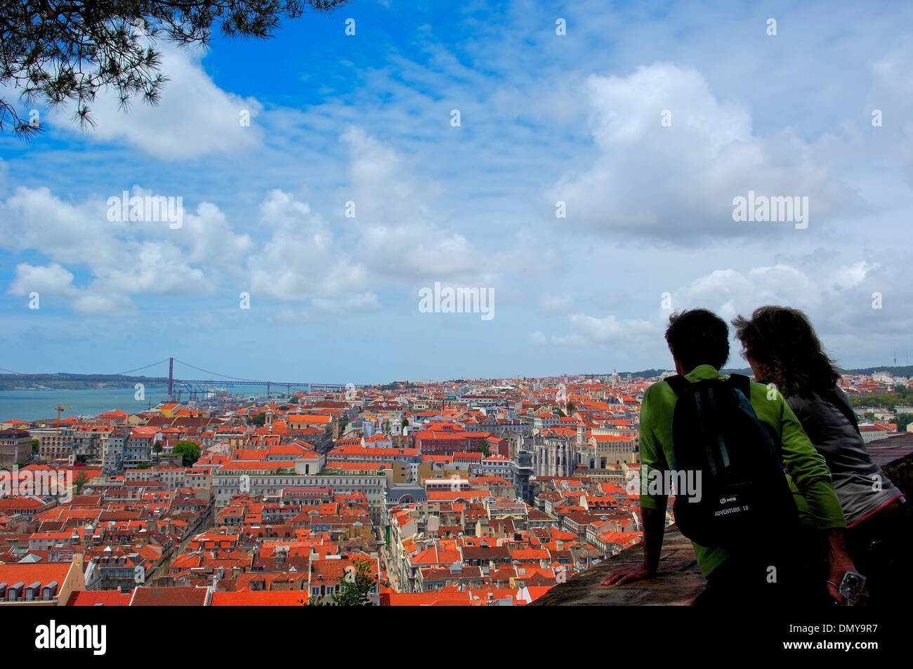 Lisbon, Tejo River and 25th Abril Bridge, View from St George's Castle ...