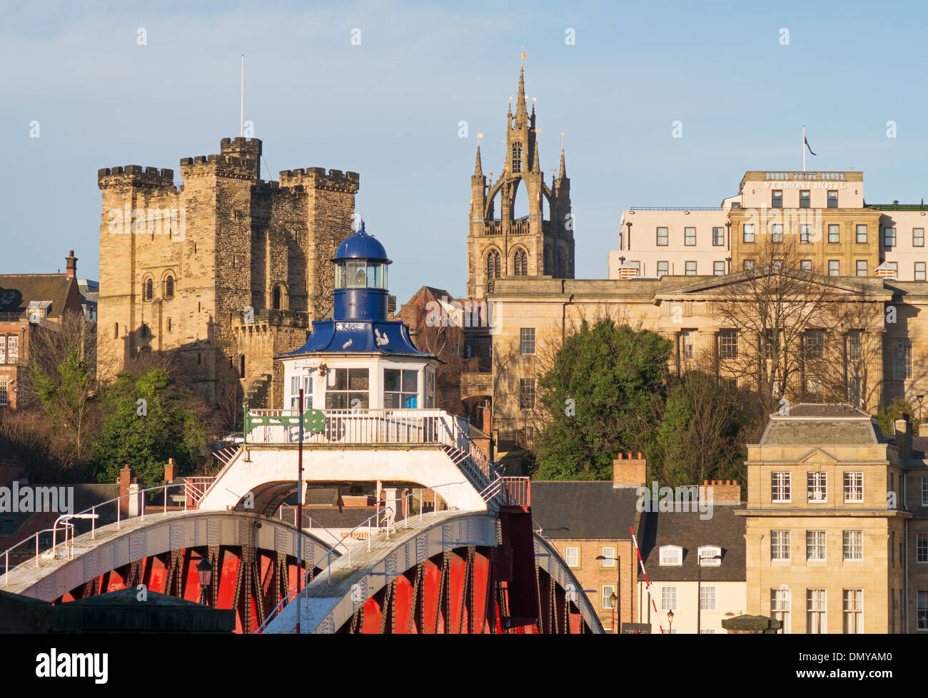 Newcastle upon Tyne skyline, castle, cathedral, swing bridge, north ...