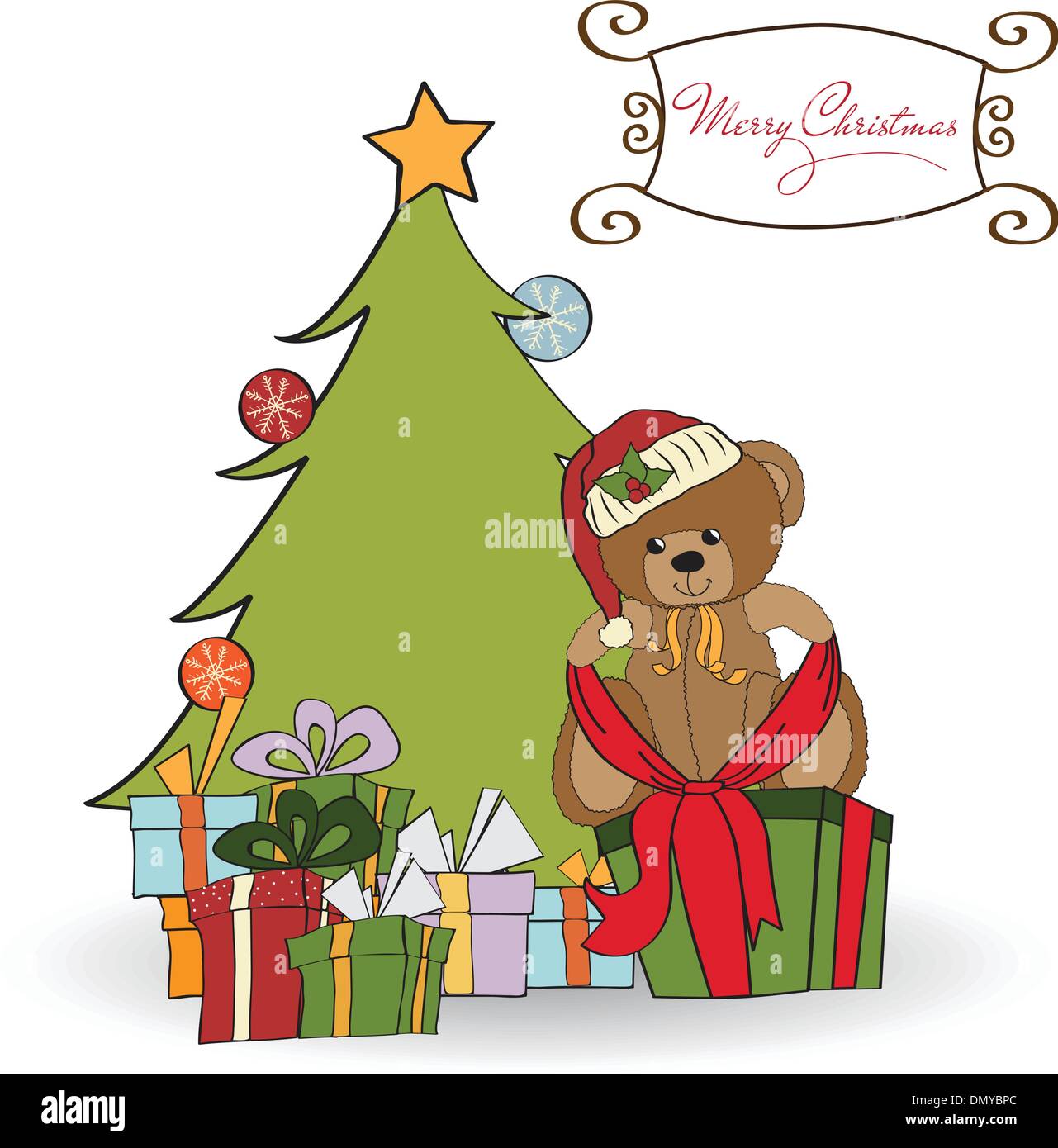 cute teddy bear with a big Christmas gift box Stock Vector Image & Art ...