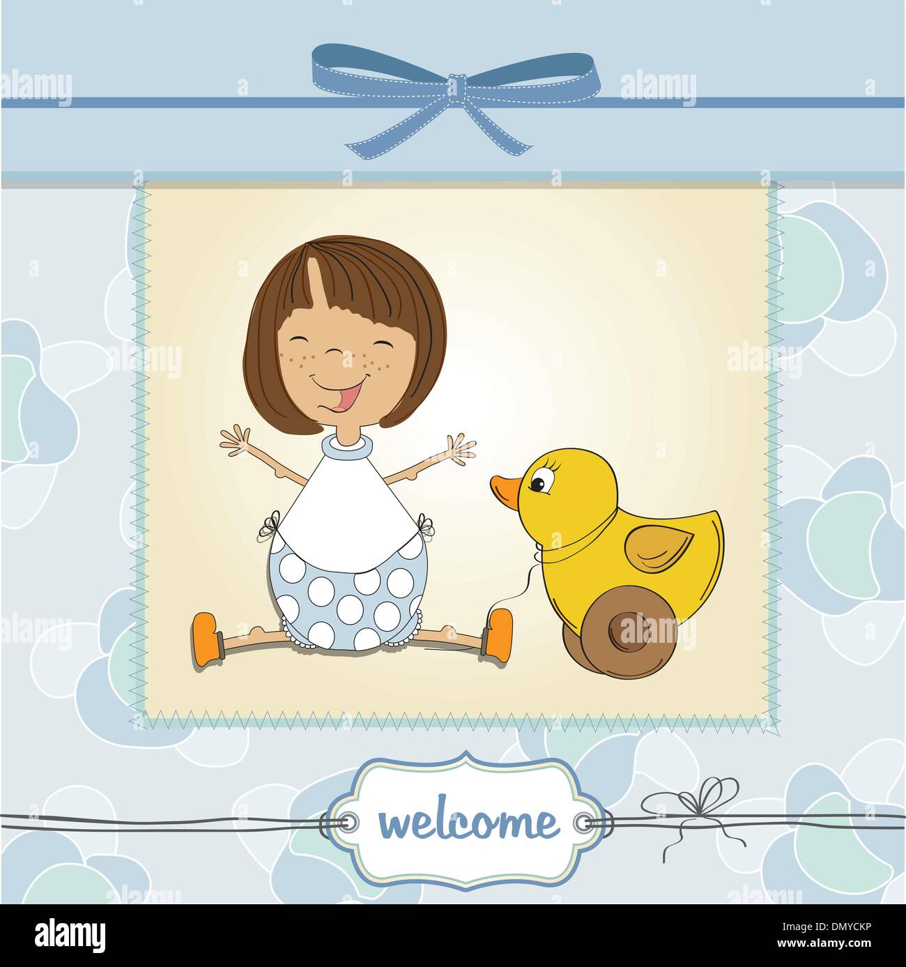 welcome baby card with girl and and her duck Stock Vector Image & Art ...
