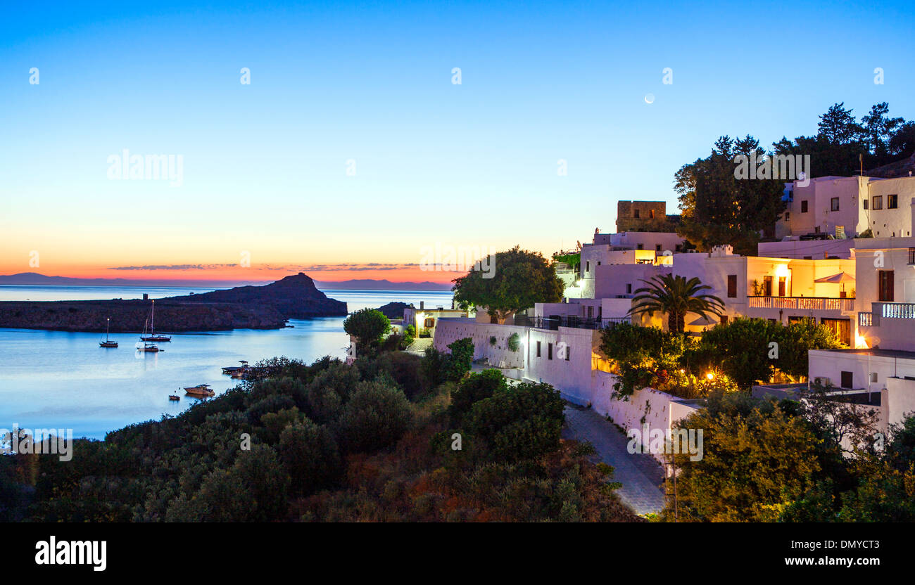 Lindos At Night Rhodes Greek Islands Greece Stock Photo - Alamy