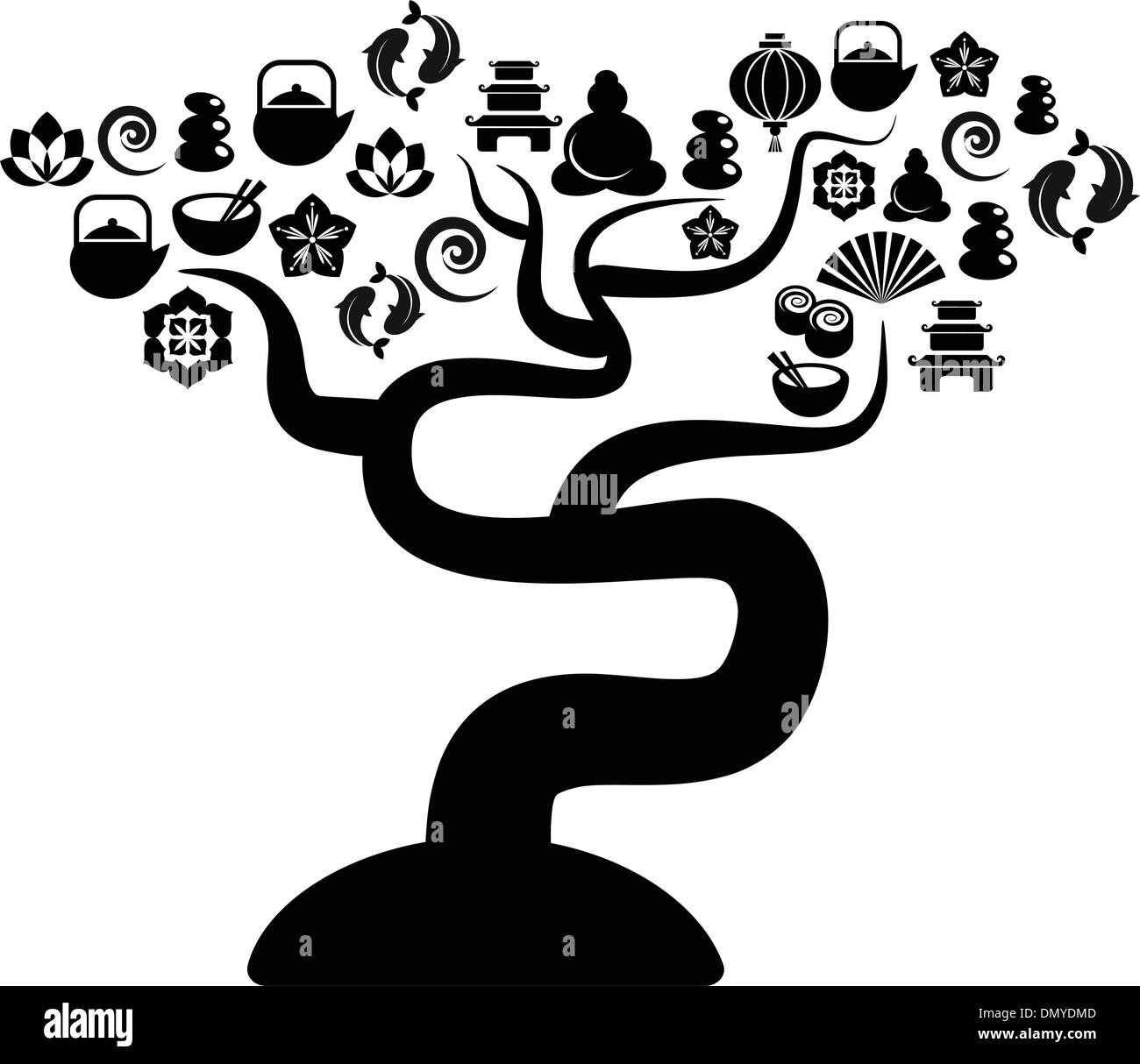 Black and white tree with zen and yoga icons Stock Vector Image & Art ...