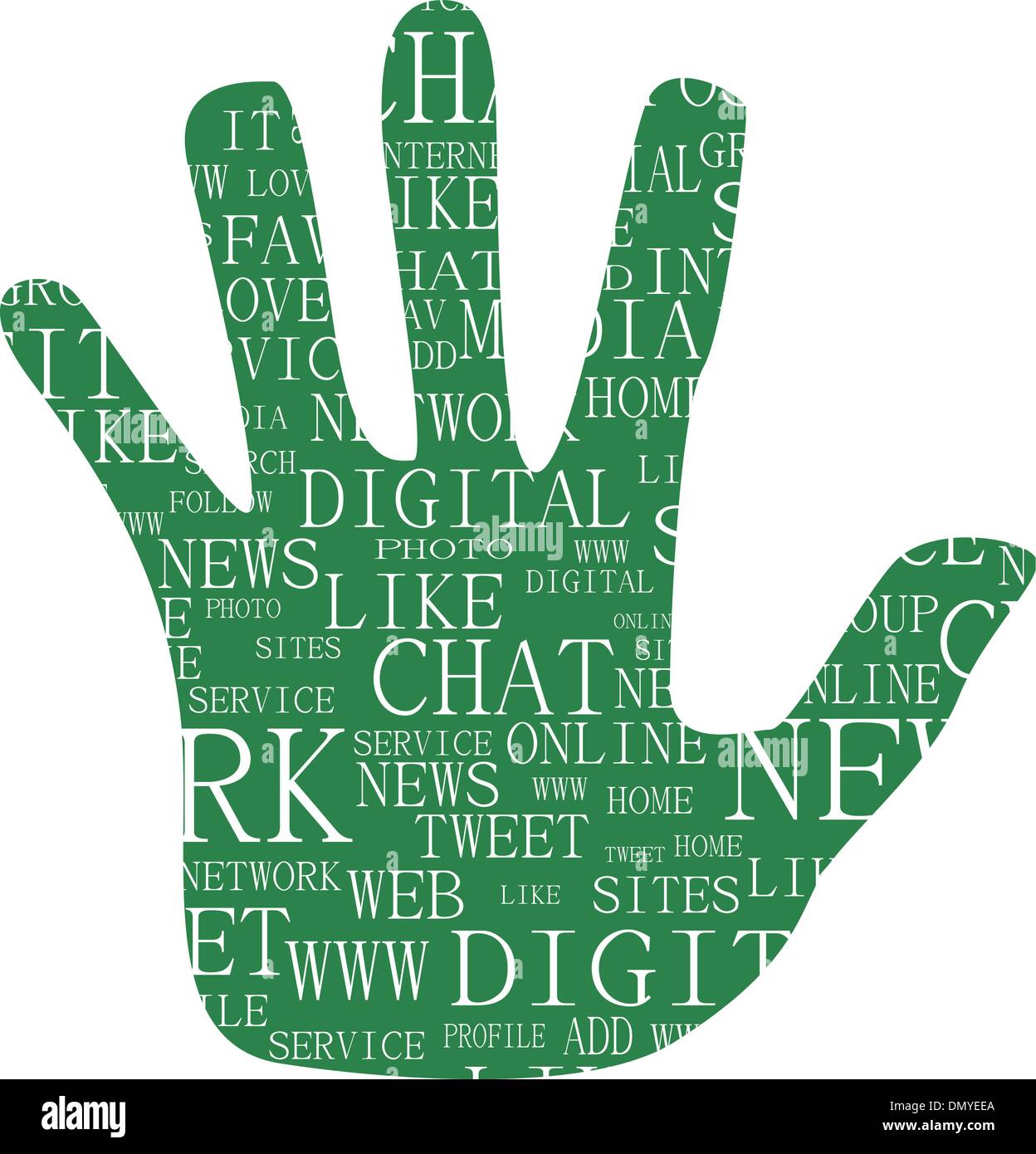 Illustration of hand, keywords on social media themes Stock Vector ...