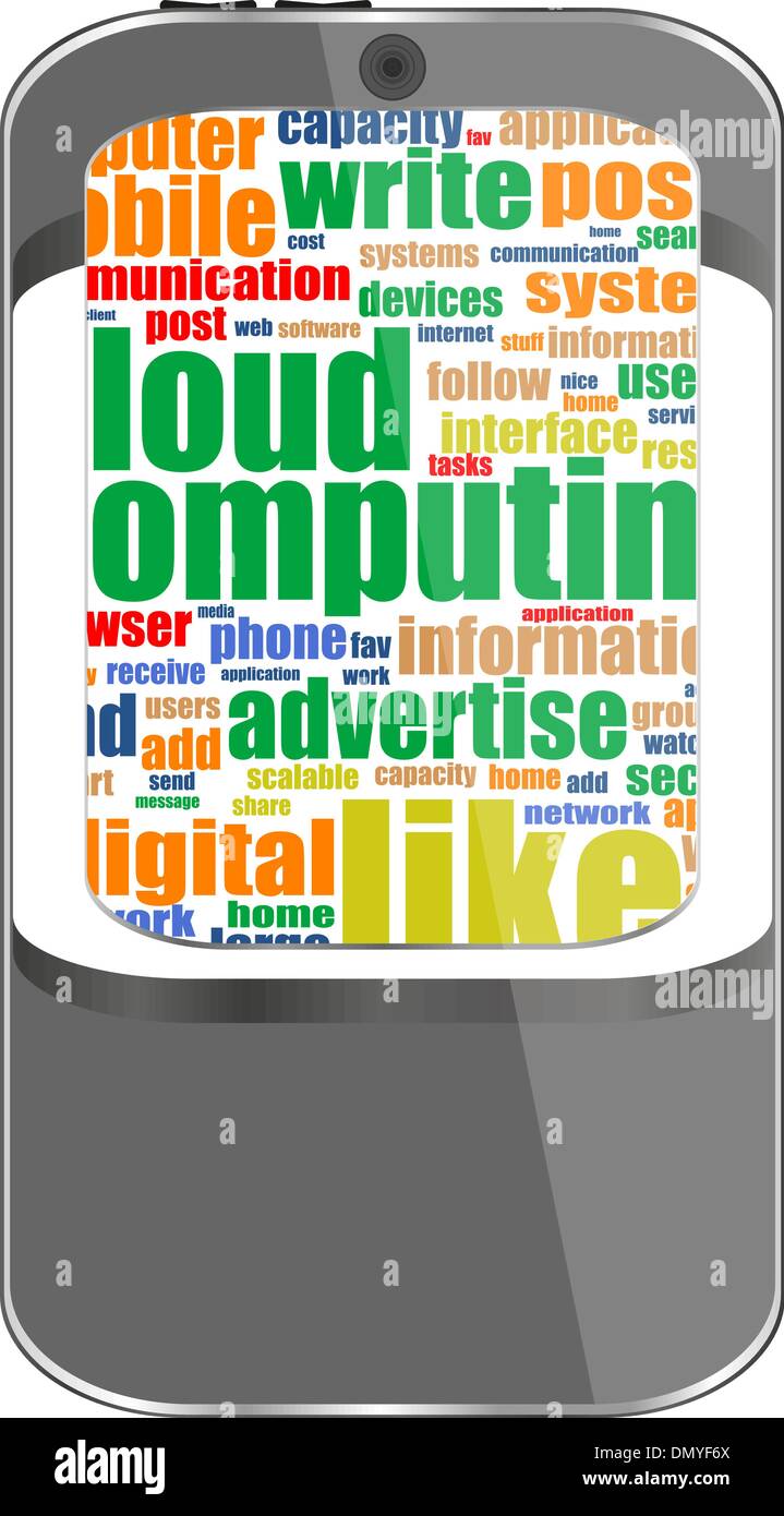 Smartphone with application icons and socila media words Stock Vector ...