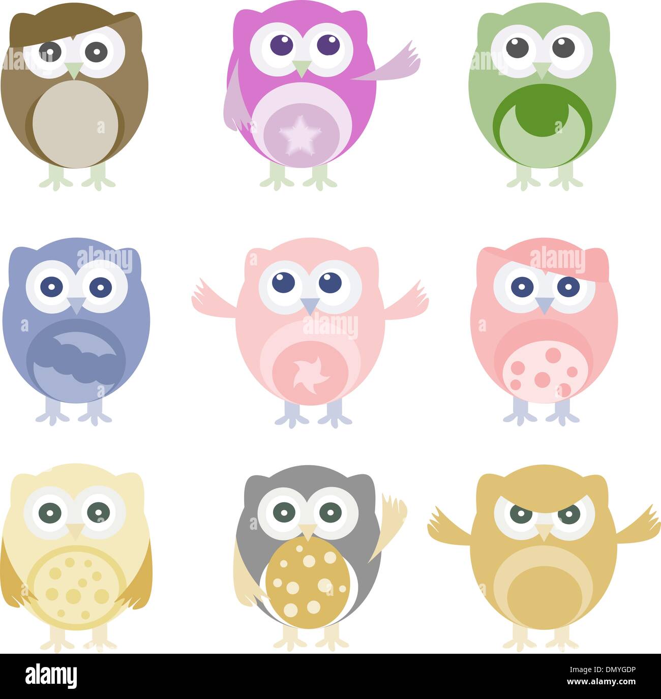 Set of nine cartoon owls with various emotions Stock Vector Image & Art ...