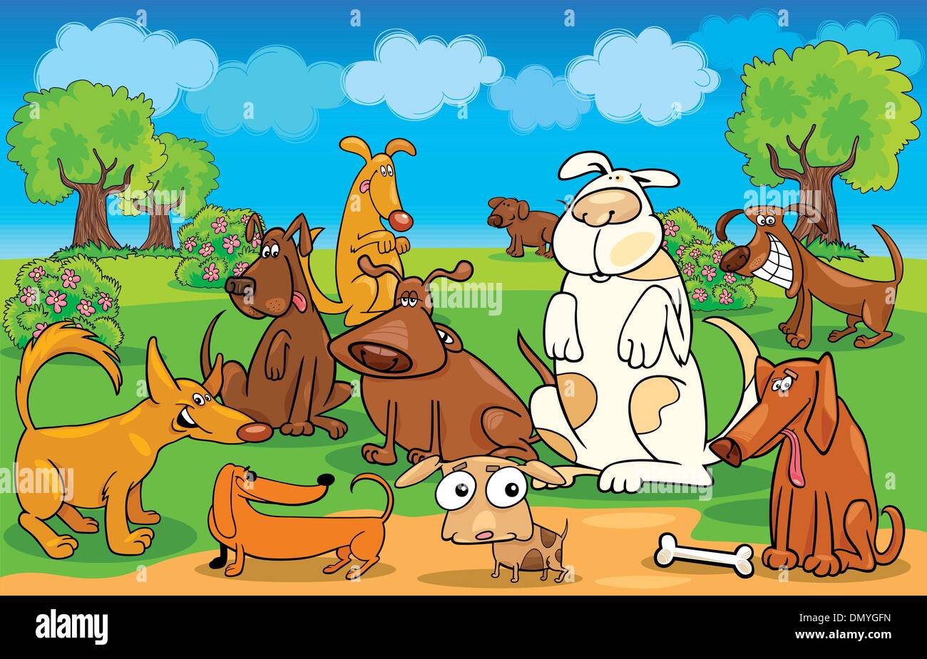 Cartoon dogs on the meadow Stock Vector Image & Art - Alamy