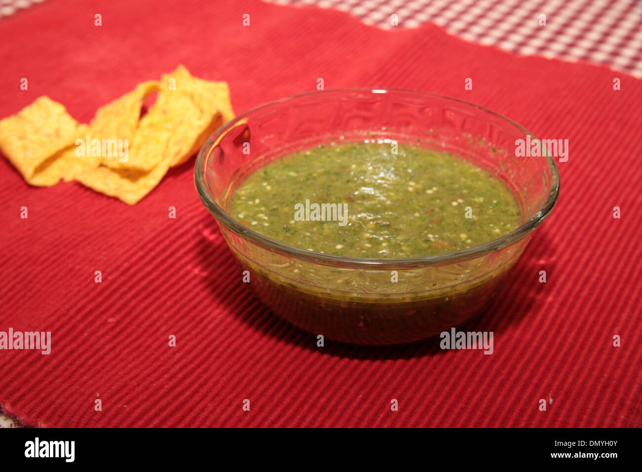 Salsa Verde with Tortilla Chips Stock Photo - Alamy