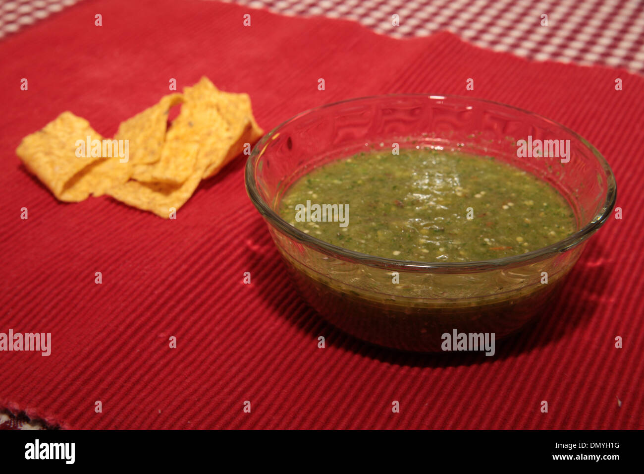Salsa Verde with Tortilla Chips Stock Photo - Alamy