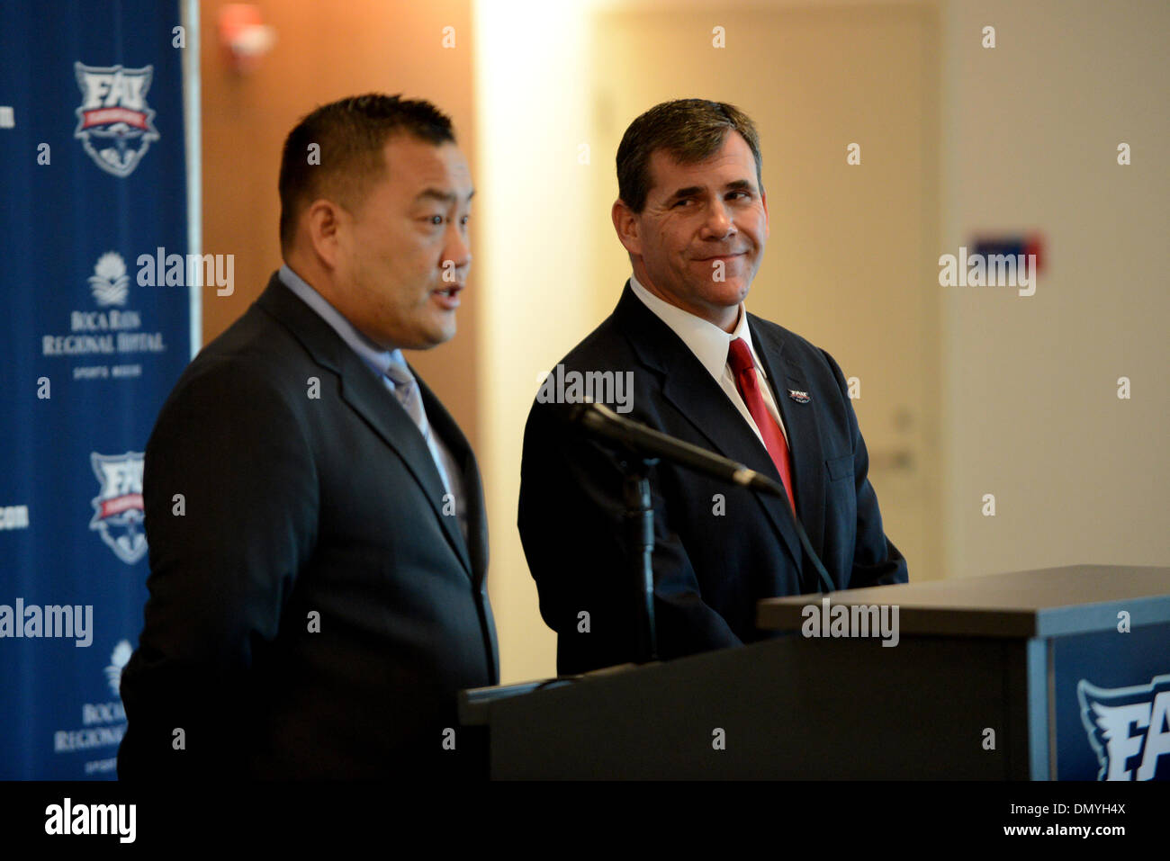 December 17, 2013: Charlie Partridge looks on as athletic director Pat ...