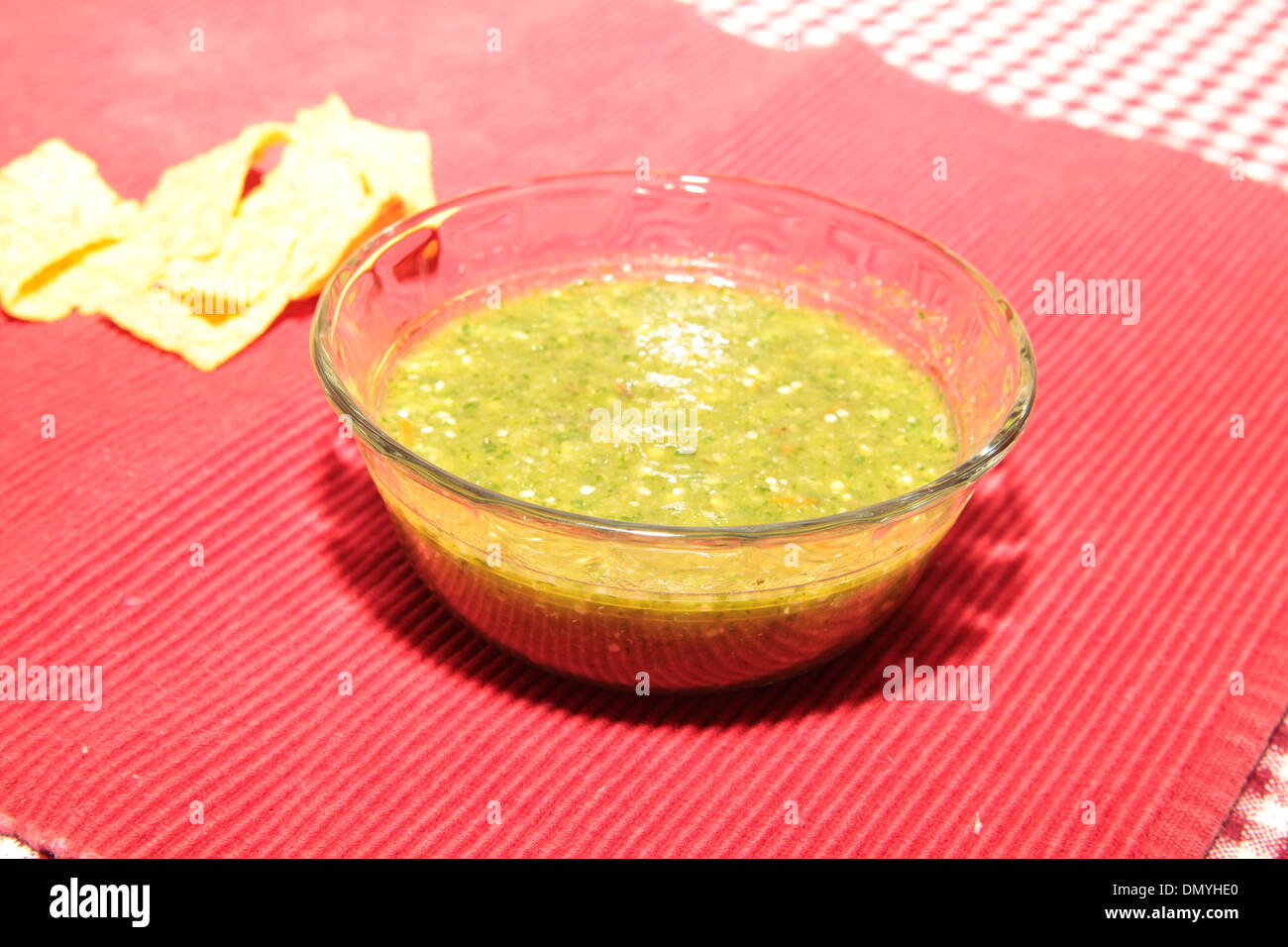 Salsa Verde with Tortilla Chips Stock Photo - Alamy