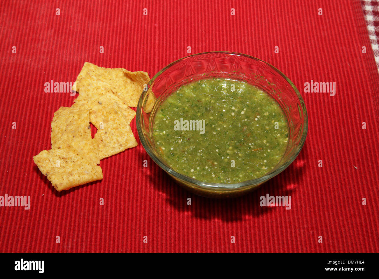 Salsa Verde with Tortilla Chips Stock Photo - Alamy
