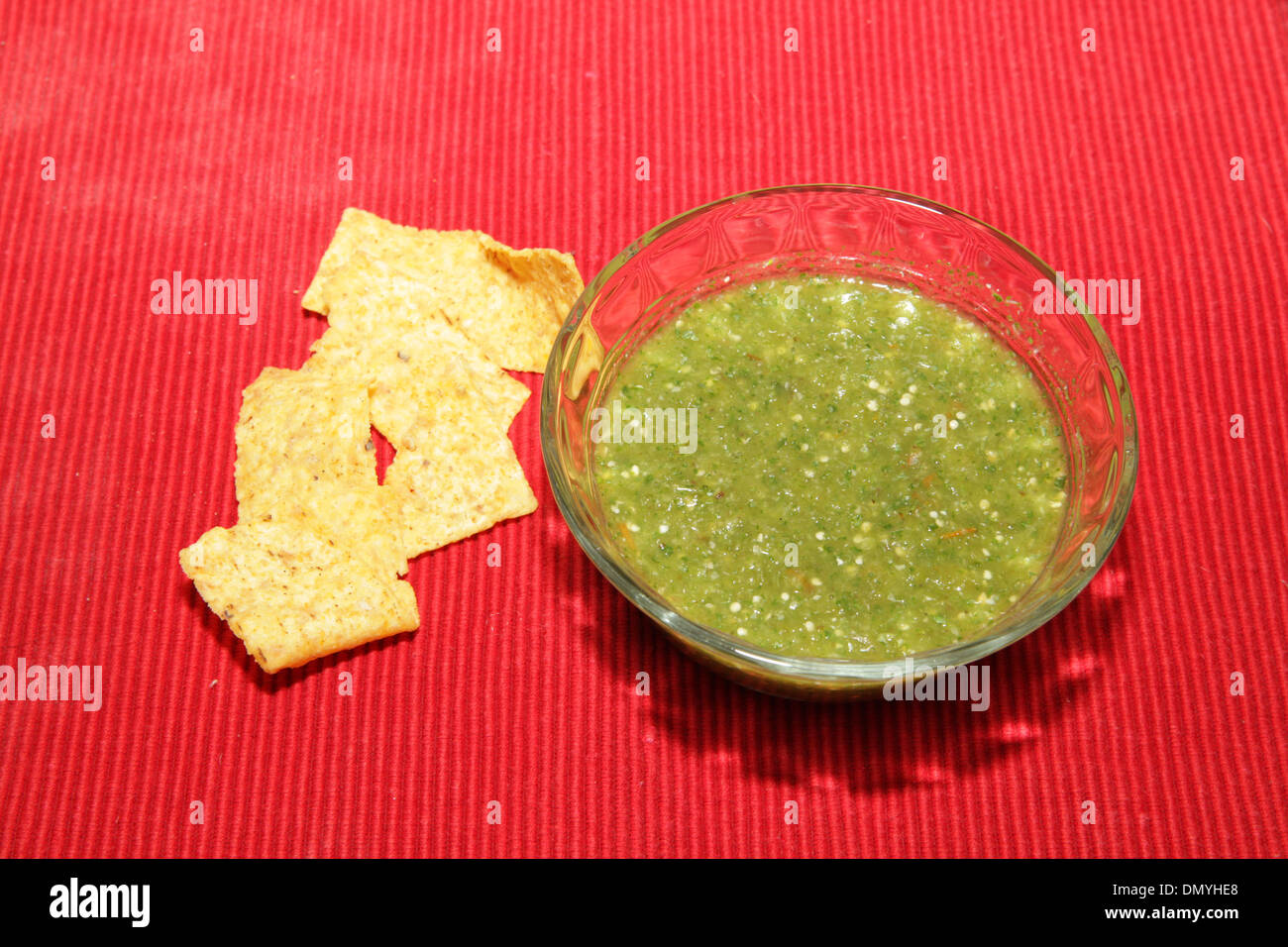 Salsa Verde with Tortilla Chips Stock Photo - Alamy
