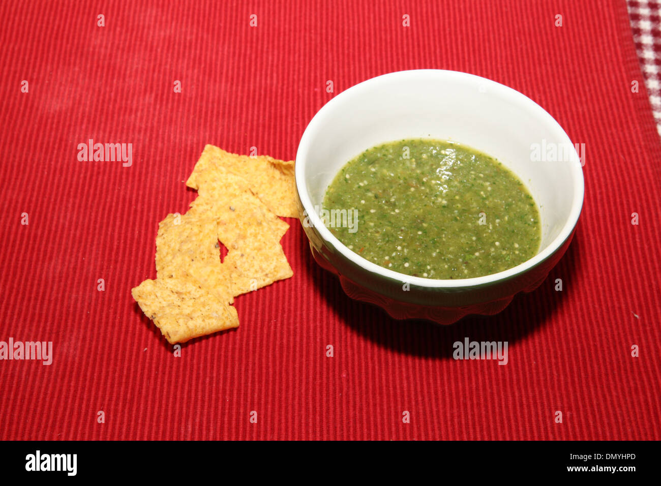 Salsa Verde with Tortilla Chips Stock Photo - Alamy