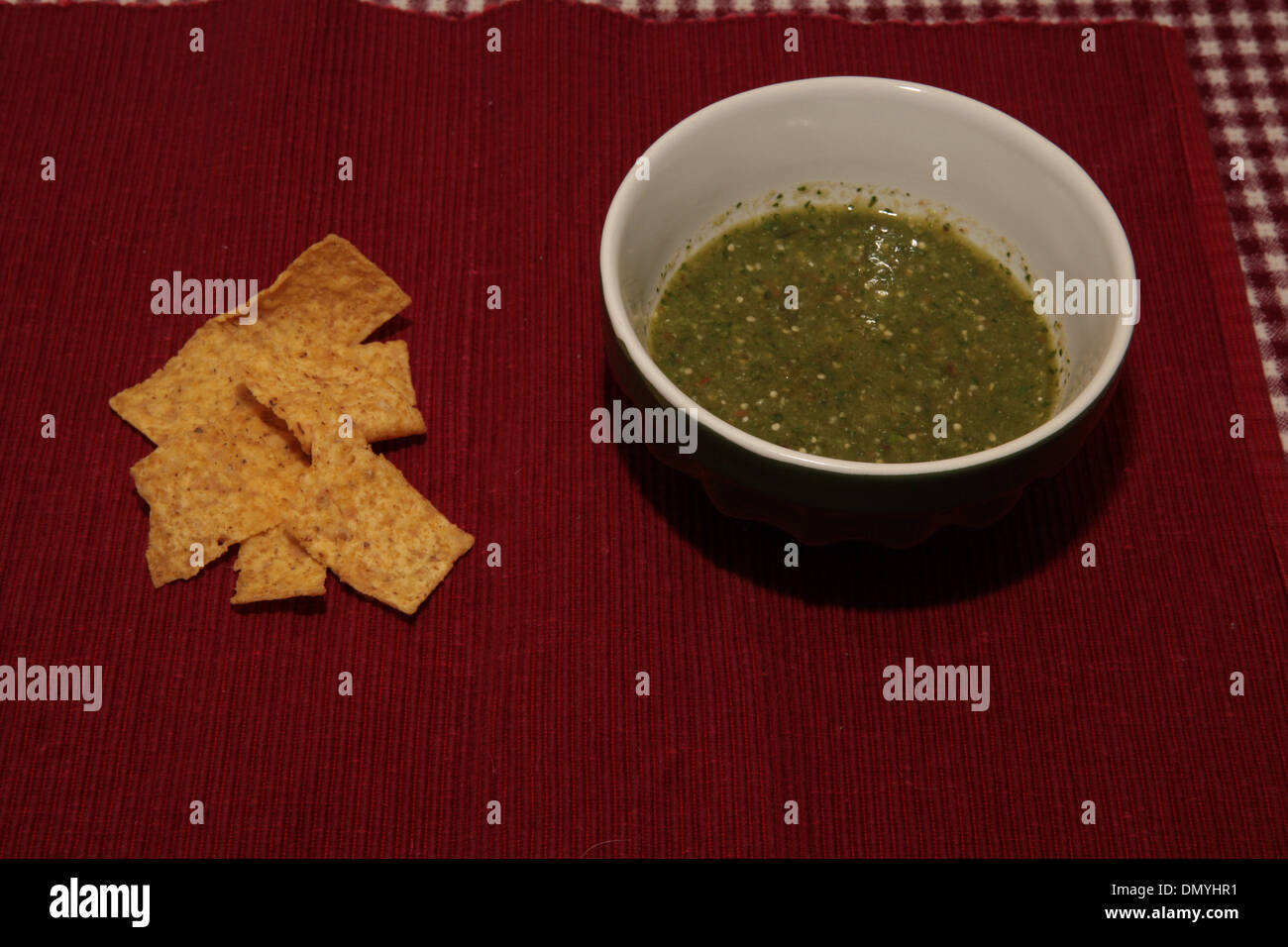 Salsa Verde with Tortilla Chips Stock Photo - Alamy