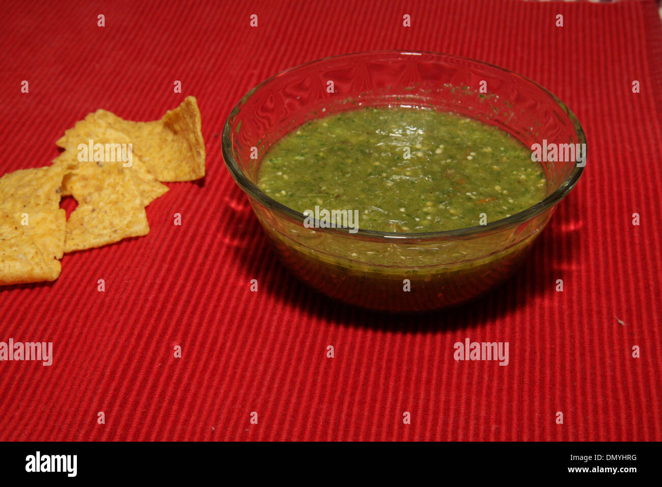 Salsa Verde with Tortilla Chips Stock Photo - Alamy