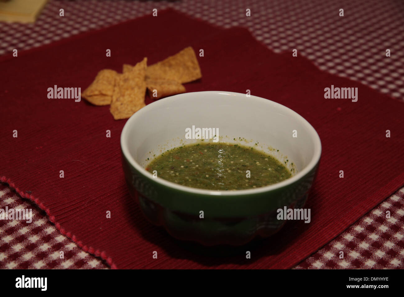 Salsa Verde with Tortilla Chips Stock Photo - Alamy
