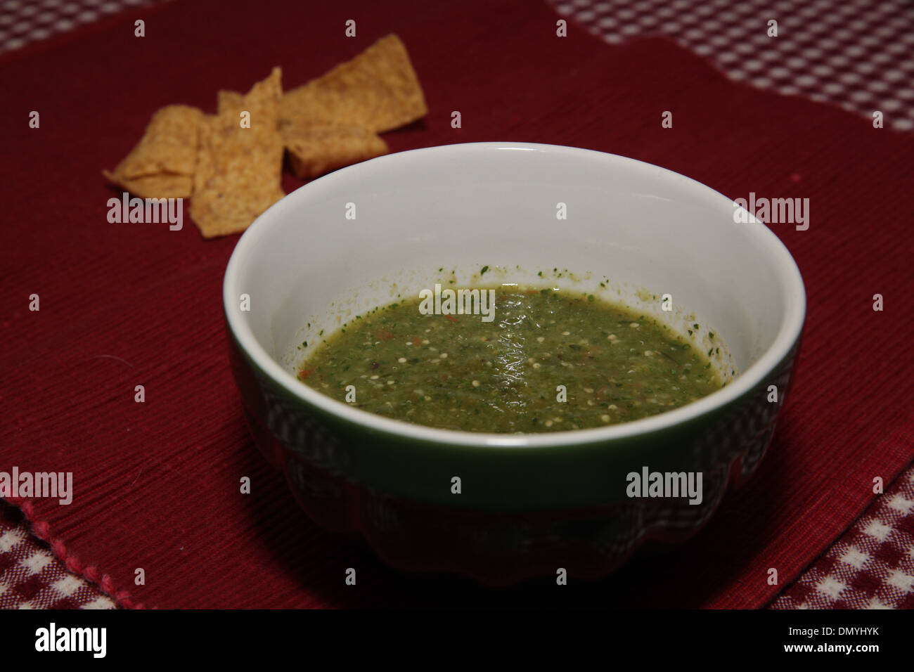 Salsa Verde with Tortilla Chips Stock Photo - Alamy